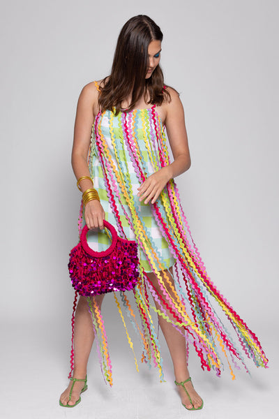 CAITLIN DRESS GINGHAM POOL / RICKRACK FRINGES – Sundress.fr