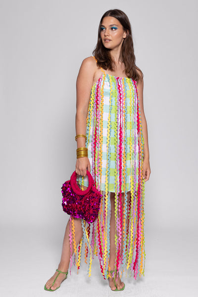 CAITLIN DRESS GINGHAM POOL / RICKRACK FRINGES – Sundress.fr