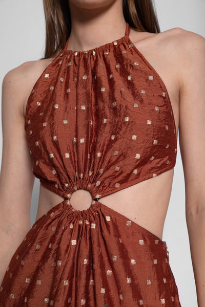 FILIZA LONG DRESS TANZANIA BROWN AND GOLD – Sundress.fr