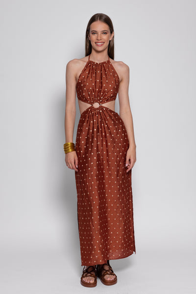 FILIZA LONG DRESS TANZANIA BROWN AND GOLD – Sundress.fr