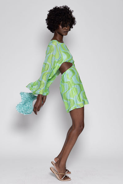 LUDIVINE SHORT DRESS AMAZONIA PRINT WITH RHINESTONES LIME & POOL ...