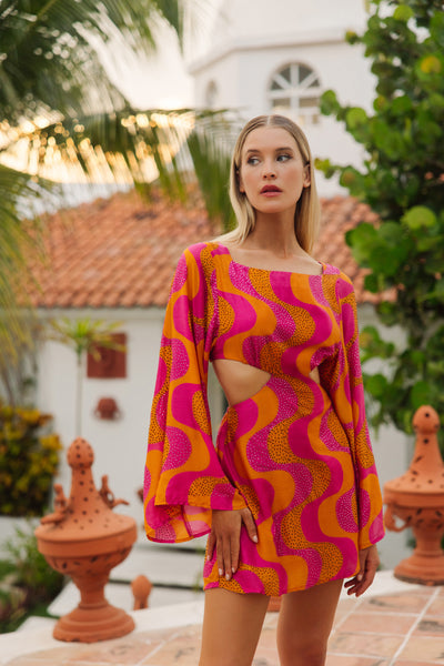 LUDIVINE AMAZONIA PRINT WITH RHINESTONES FUCHSIA & ORANGE – Sundress.fr